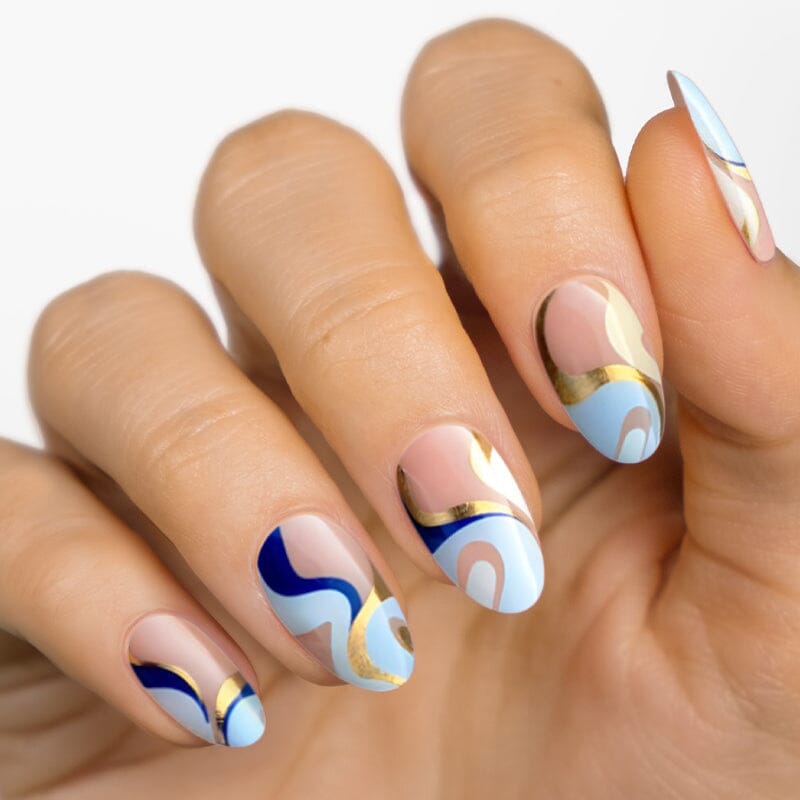 Blue/Gold Abstract Gel Nail Strips | @rebekahxpritchard | MoYou London
